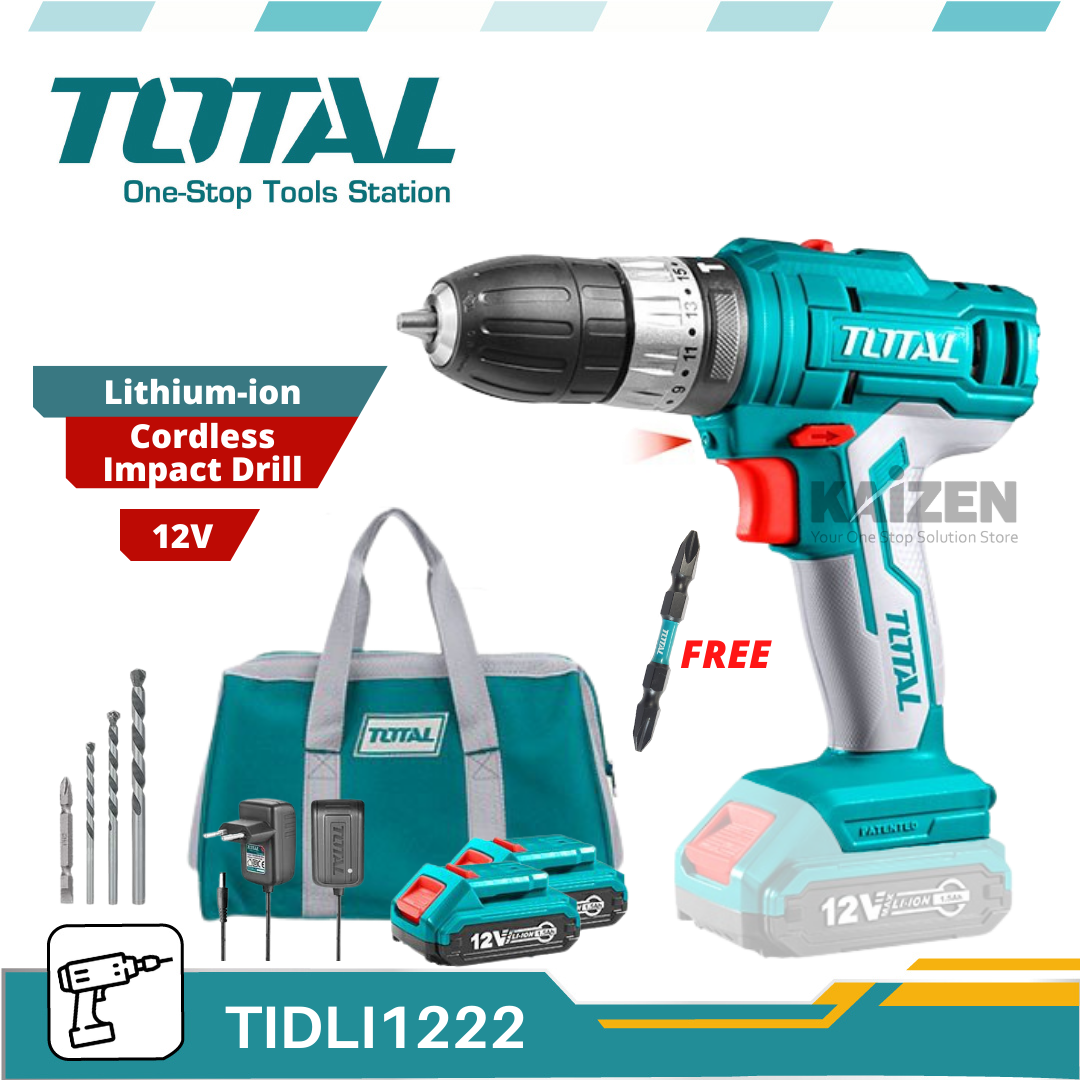 TOTAL TIDLI1222 LITHIUM-ION IMPACT DRILL 12V + FREE TOTAL SCREW BIT ...