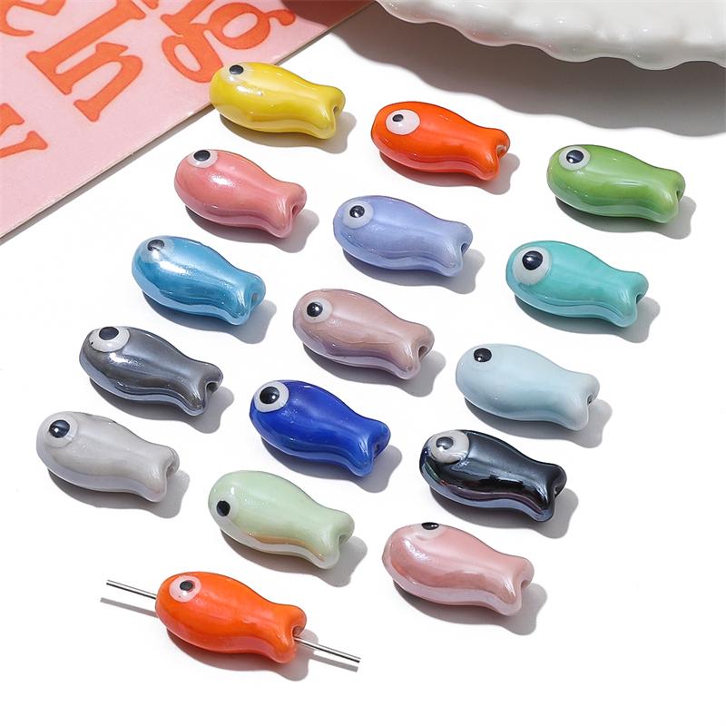 Ceramic Hand-painted Double-sided Beads Fish Charms Loose Spacer Beads ...