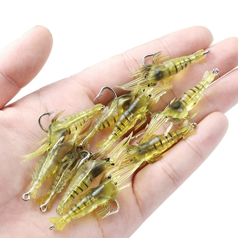 5/10PCS Soft lightweight Shrimp Fishing Lure Small Fishing Glow Shrimp Bait with Hook Carp ...