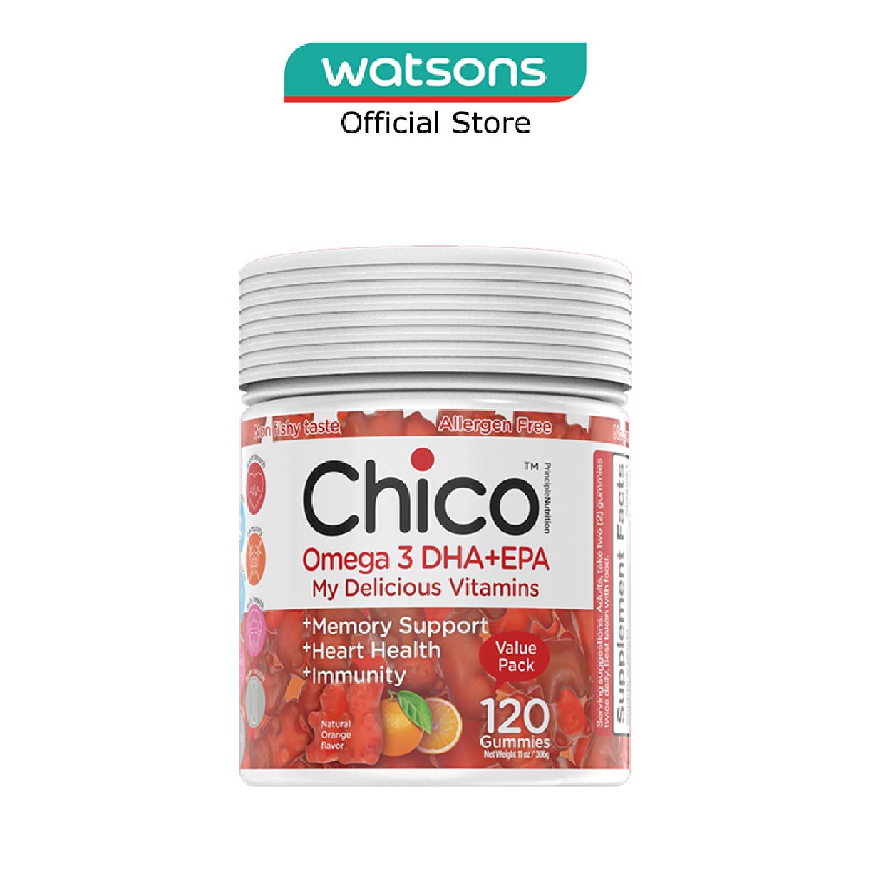 CHICO Omega 3 DHA + EPA Vitamin Gummies Natural Orange Flavour (Non ...