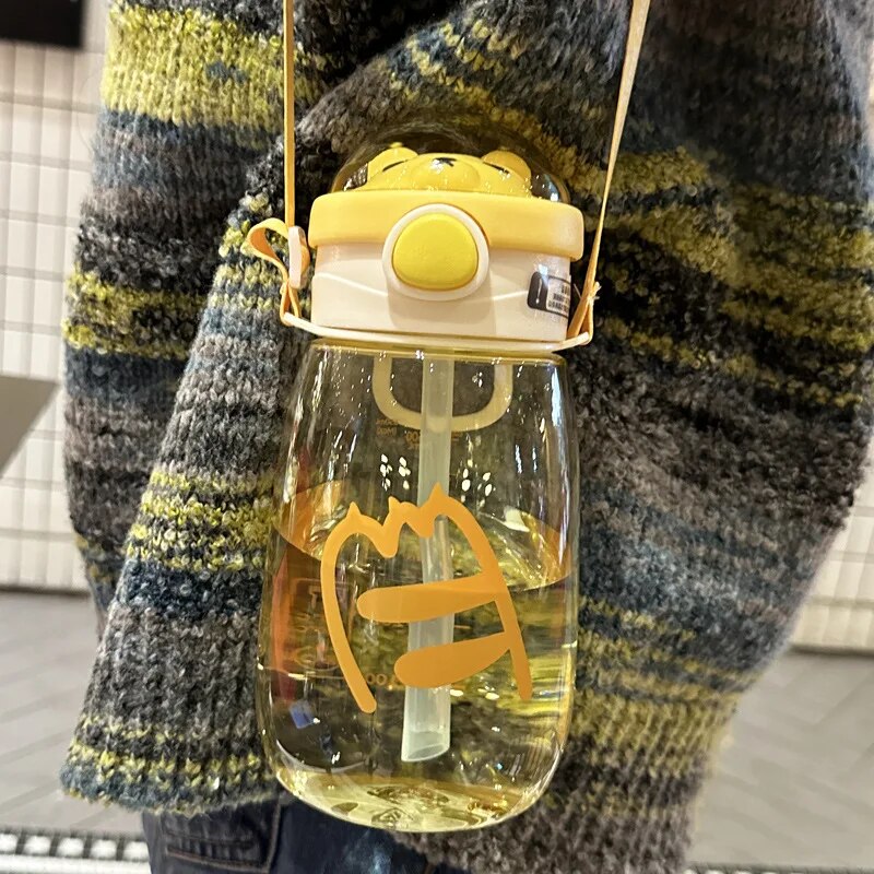 Children's Cute Water Bottle Kawaii Plastic Cup with Lid Girl Cartoon Portable Student School ...
