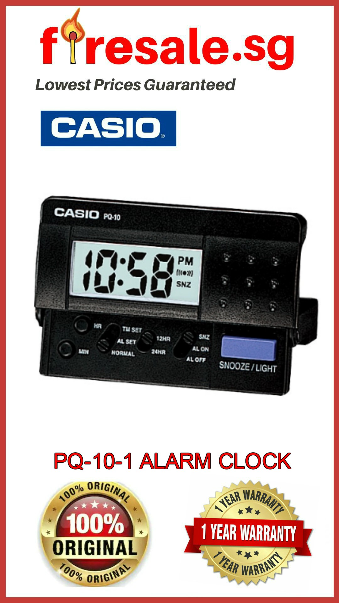 CASIO CLOCK PQ-10-1 ALARM TRAVEL ORIGINAL WITH WARRANTY & BATTERIES ...