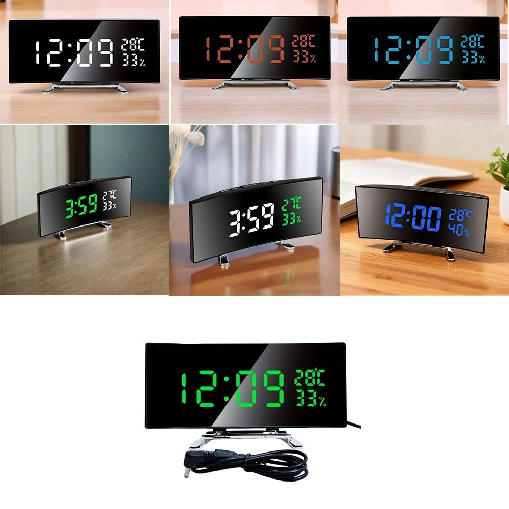 Multi-function Curved Screen Digital Alarm Clock Temperature Humidity ...