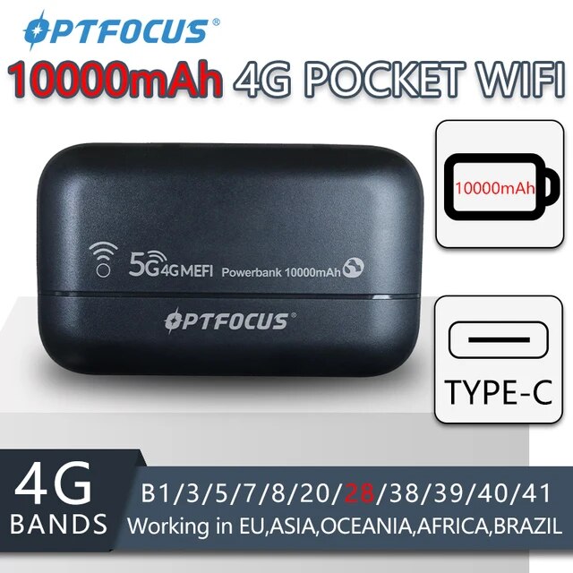 OPTFOCUS 4G LTE 10000mAh Battery MIFI Pocket Wifi Hotspot Type C 4G ...