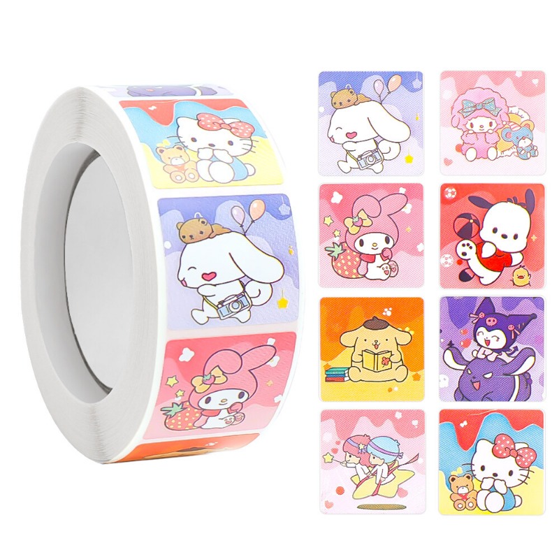 500Pcs/Roll Sanrio Cartoon Sticker DIY Tape Kuromi Pacha Dog Ania Anime ...