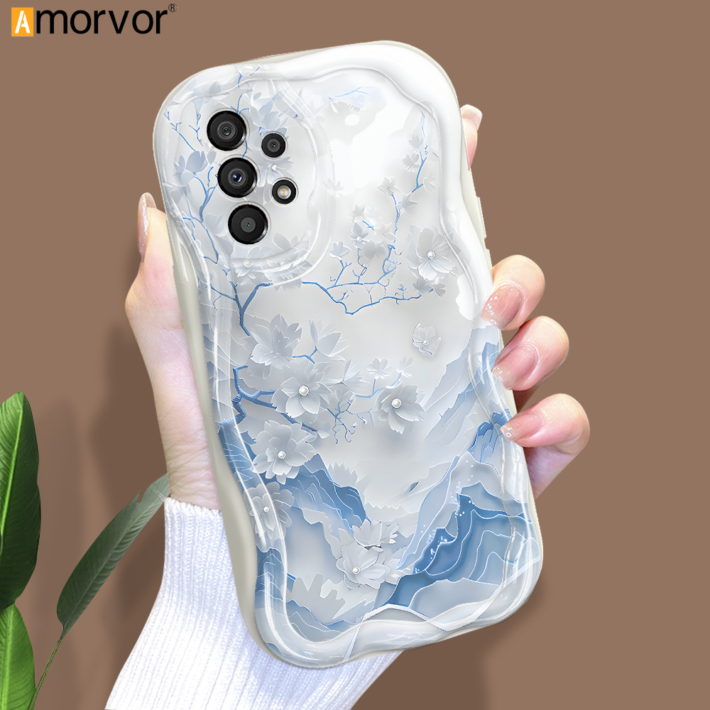 AMORVOR for Samsung A33 5G Back Cover Cold Plum Blossom‌ Wavy Cream ...
