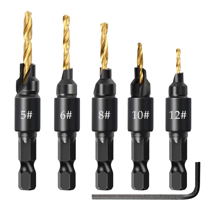 【StyleVoyager】6Pcs Countersink Woodworking Bit Set Drilling Pilot Holes ...