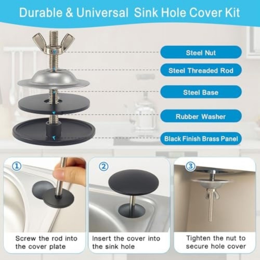 Practical Black Color Faucet Hole Cover Sturdy Construction M6 Sink Tap ...