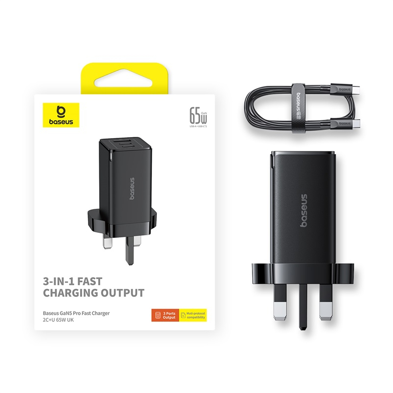 Baseus GaN5 Pro Fast Charger 2C+U 65W UK For Phone Laptop | Lazada