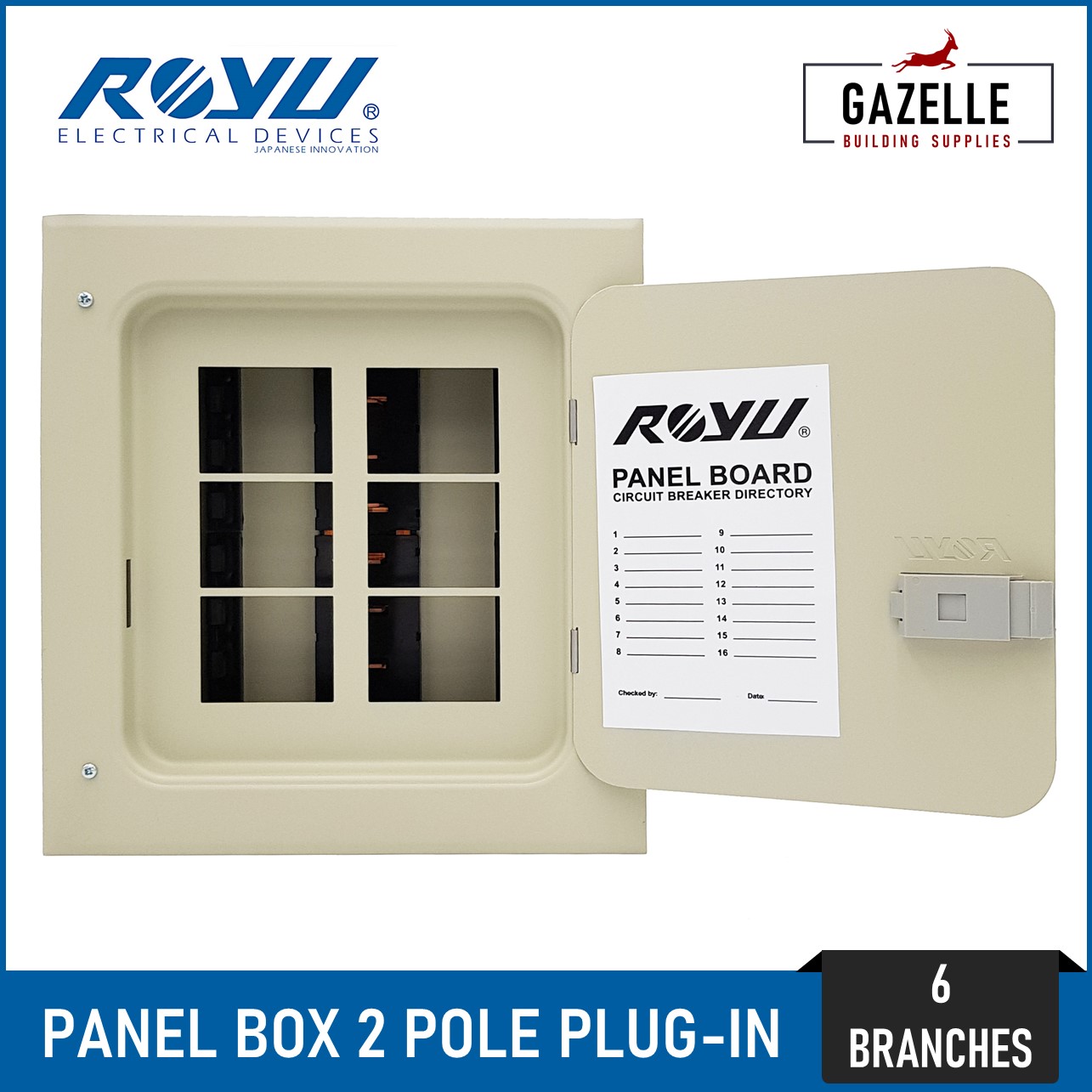 Royu Panel Box for 2-Pole Plug-In Circuit Breakers - 4 / 6 / 8 / 10 ...