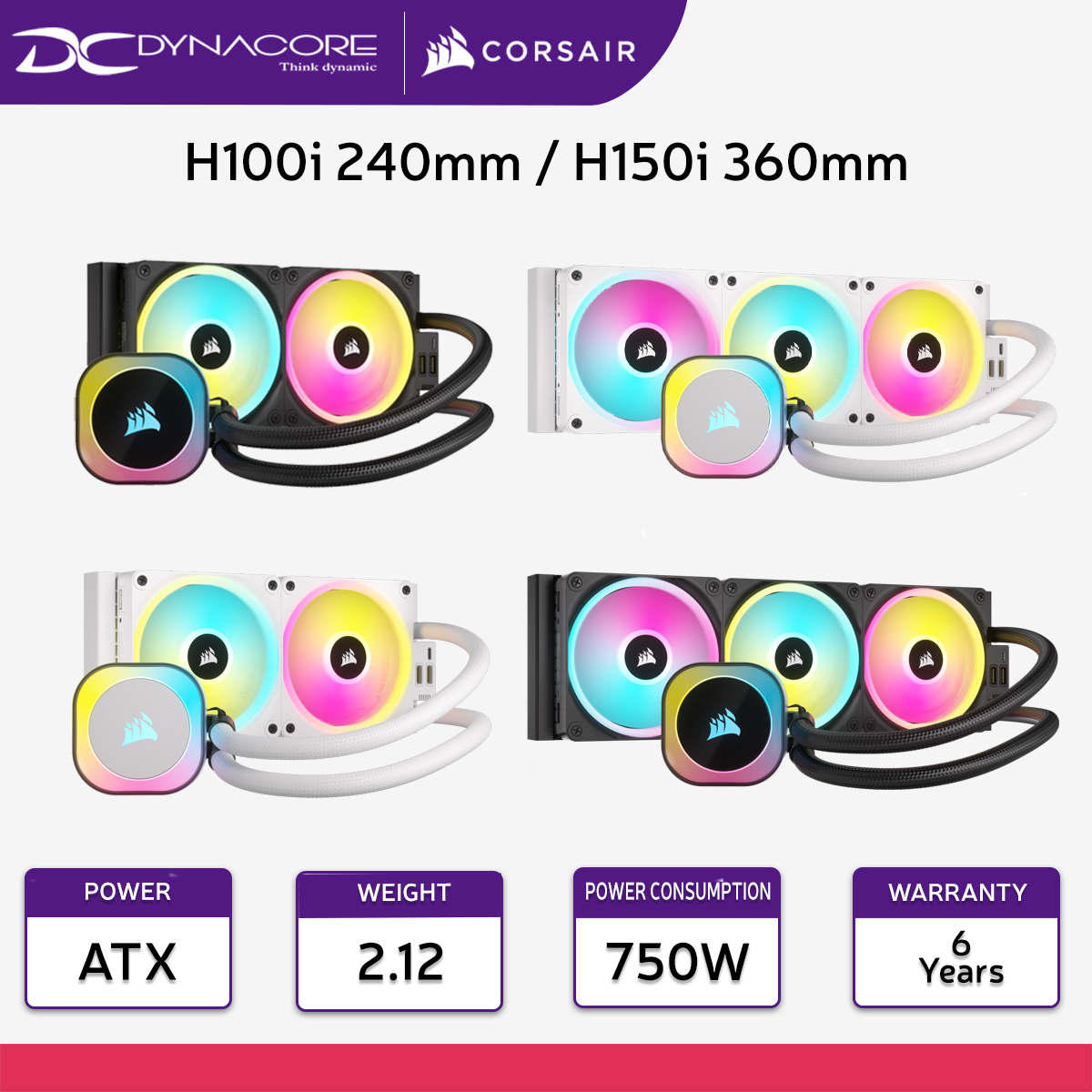 Corsair iCUE LINK H100i 240mm / H150i 360mm RGB Black / White AIO ...