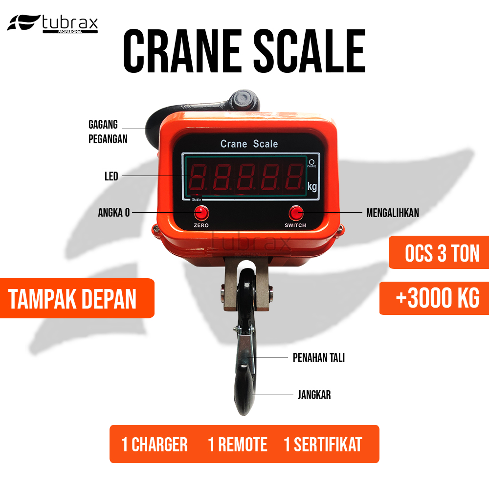 OCS 3 Ton Timbangan Gantung Digital LCD Display Besi Remot Kontrol ...