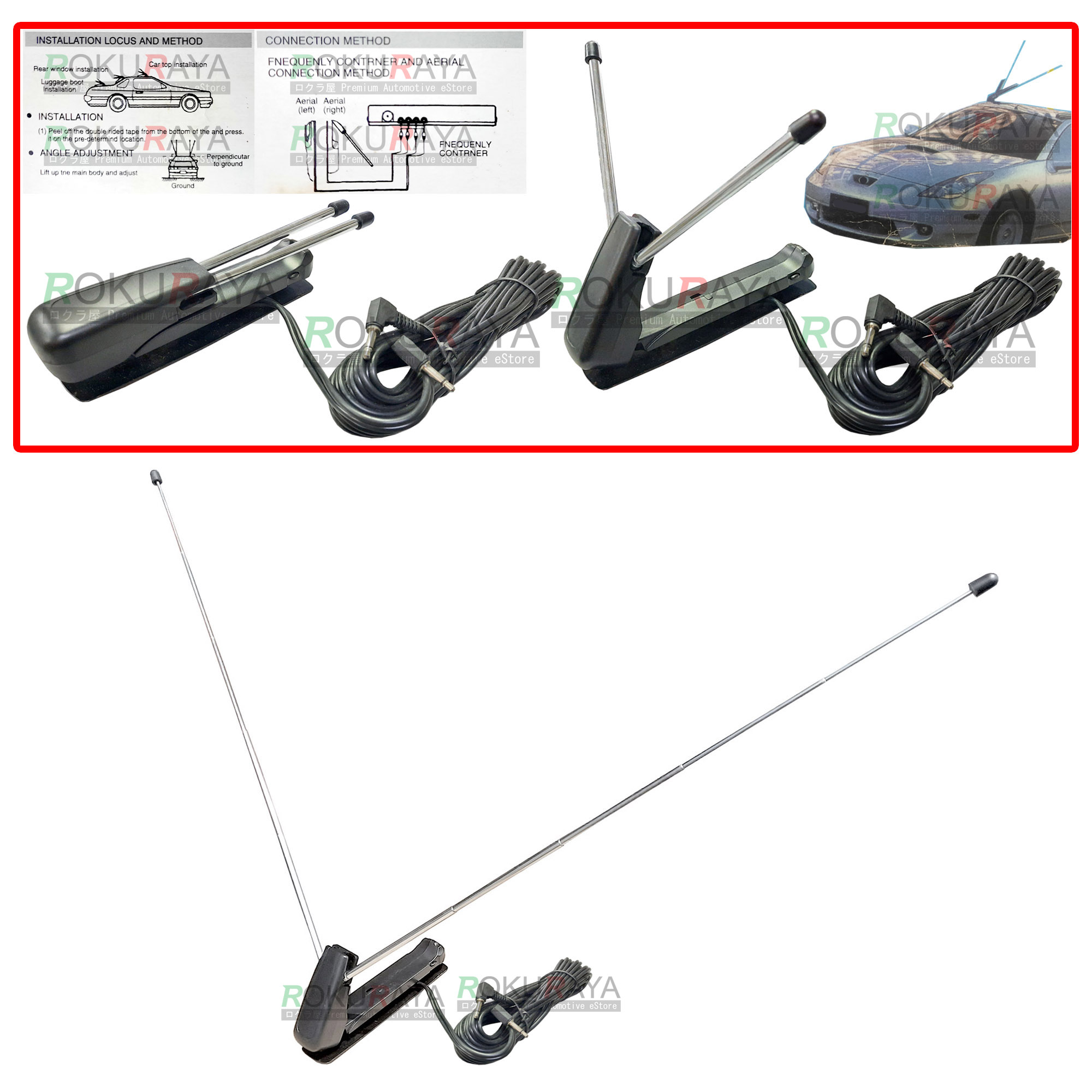 Twin Pole Universal Car Radio Retractable Antenna Side Roof Top Aerial ...