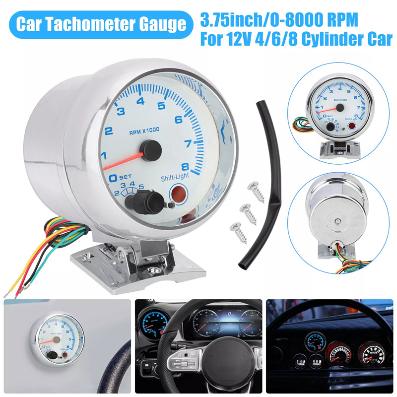 3.75'' Car Universal Silver Tachometer Gauge Blue Inter Shift Light 0 ...
