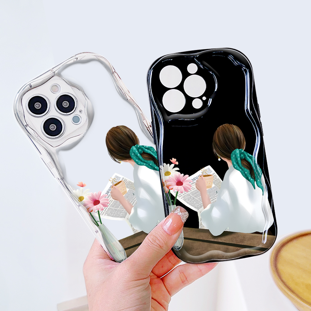 UCUC for iPhone 11 12 13 Mini 14 15 Pro Max 6S 7 8 Plus Xs Max XR Back Cover Girl Drinking Tea ...