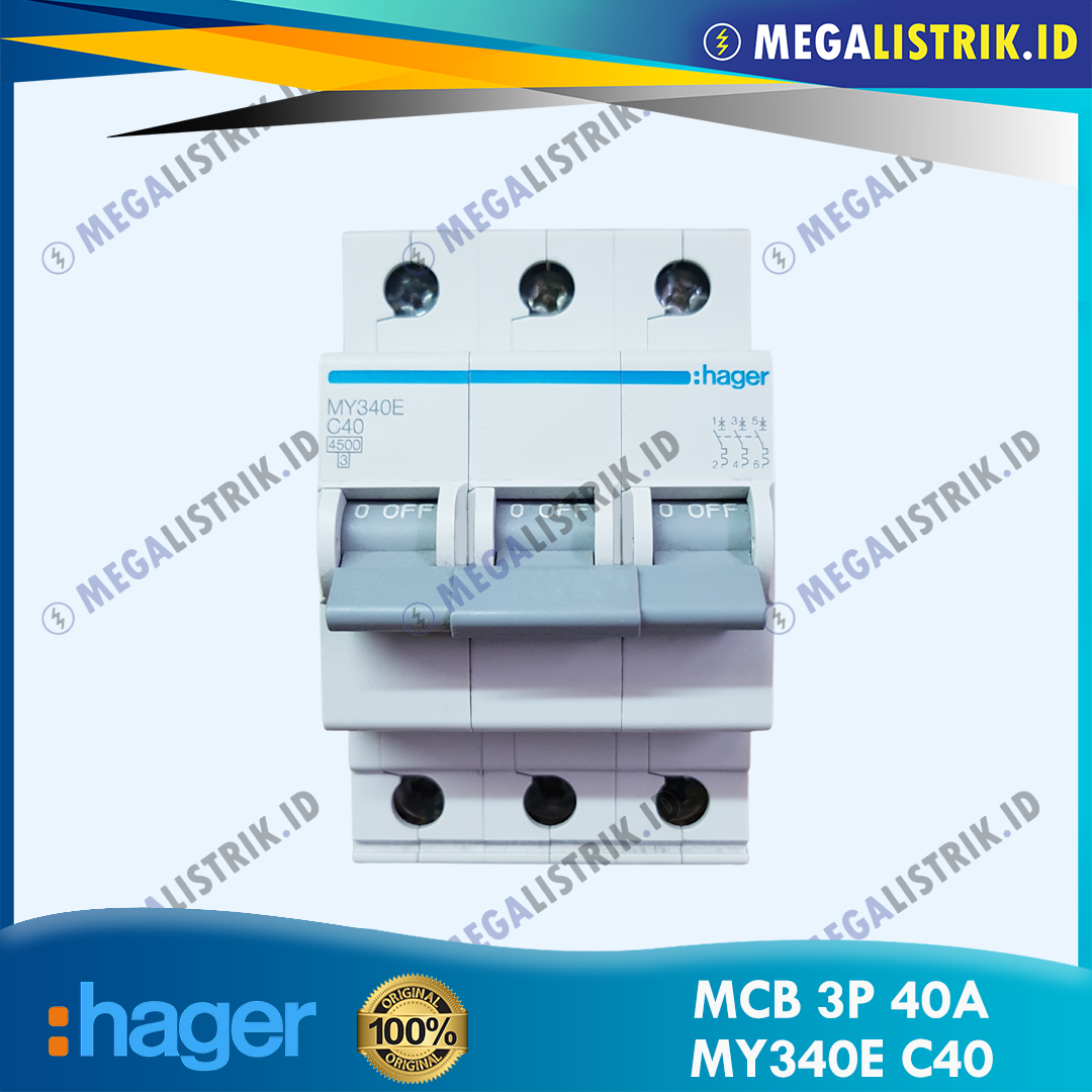 HAGER MCB 3P 40A / 3 PHASE 40 AMPERE / 40 A 4.5KA SNI MY340E C40 ...