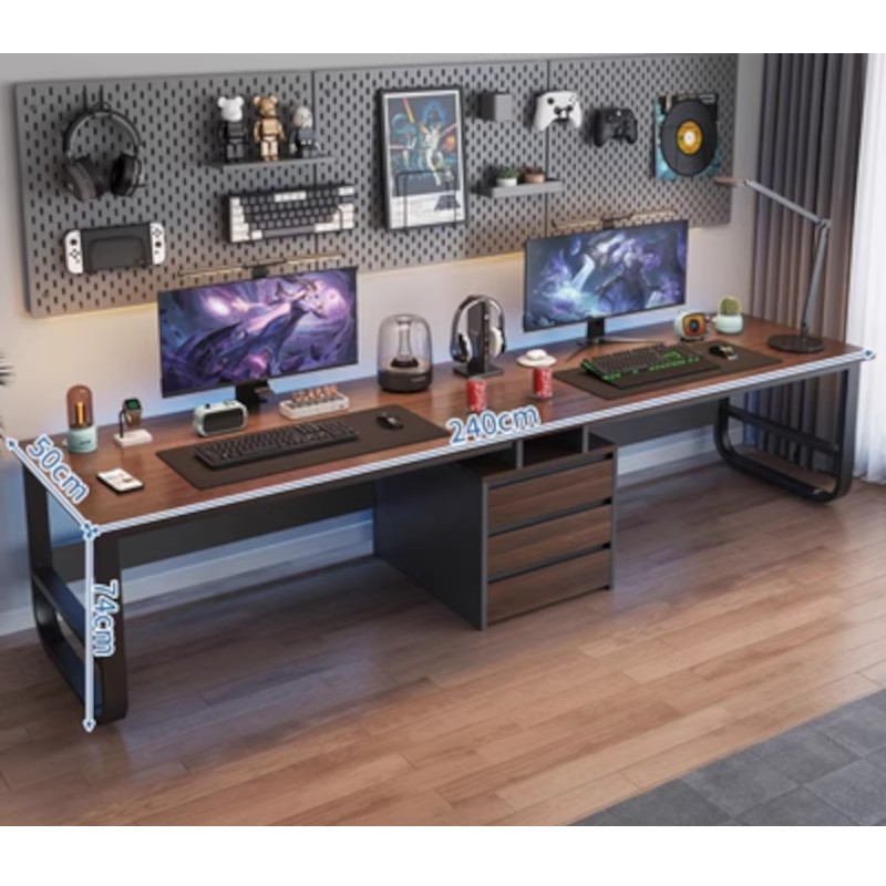 2 Person Couple Computer Desk Gaming Table Drawer Office Meja Berkembar ...