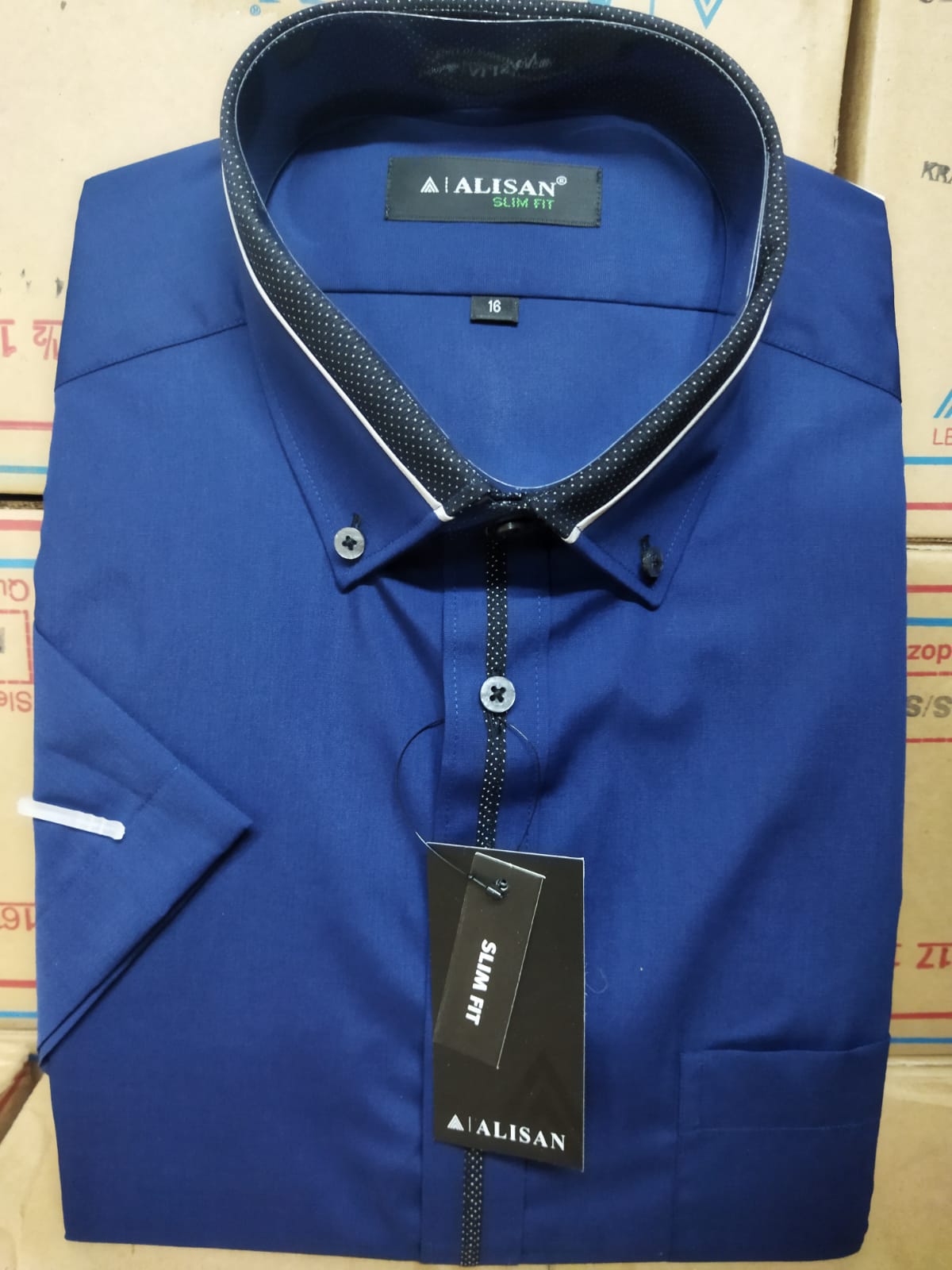 kemeja ALISAN /kombinasi list hitam lengan pendek warna biru dongker ...