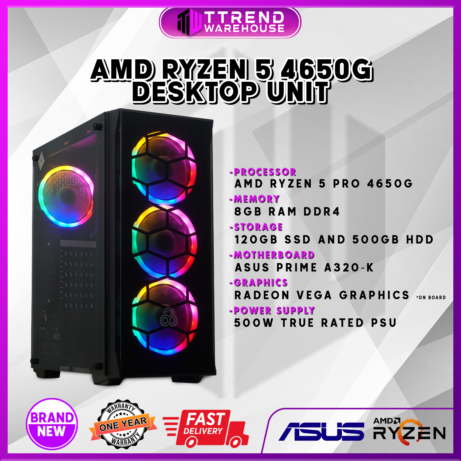 AMD Ryzen 5 Gaming PC | Ryzen 5 4650g w/ Radeon Vega 7 Graphics 8GB RAM ...