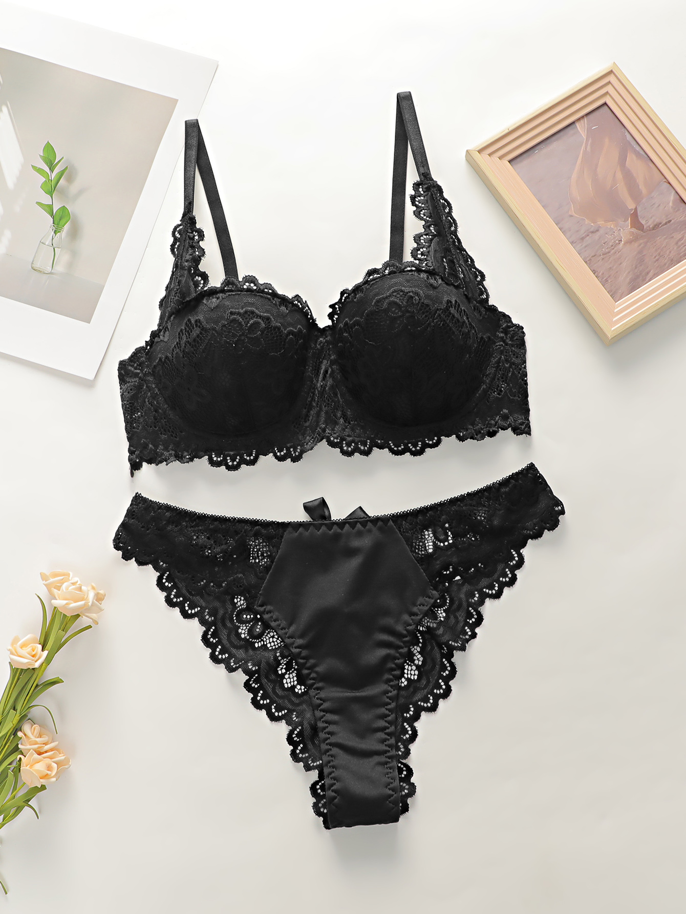 Women's New Black Lace Bra With Steel Rims, Lifting Bra, Underwear, Hip ...