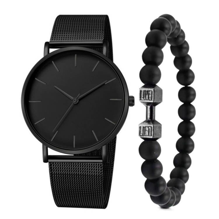 Cross-border Minimalist Fashion Men's Watch Set - Ultra-thin Alloy Mesh ...