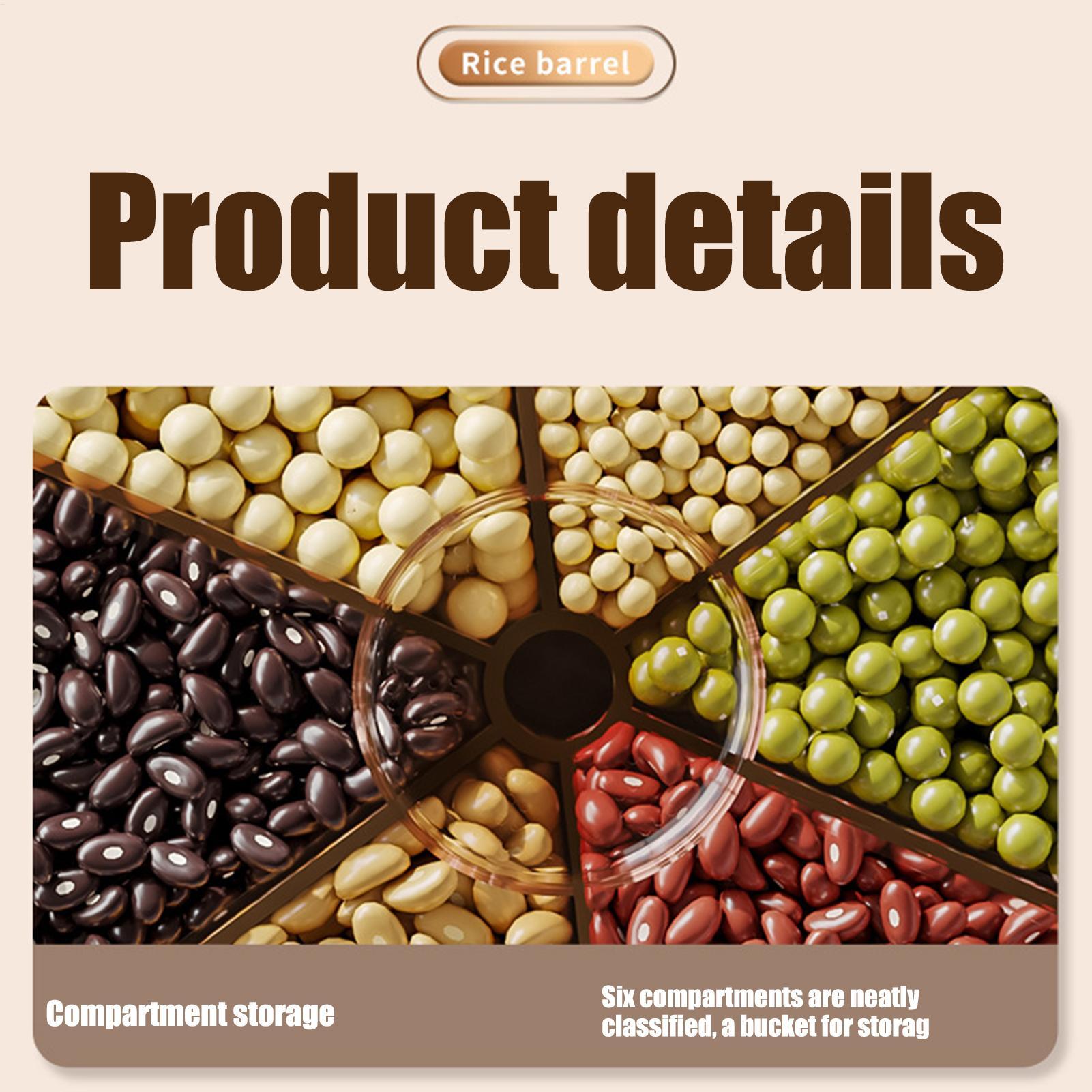Rice Container Rotatable Rice Bucket Food-grade Airtight with Dividers ...