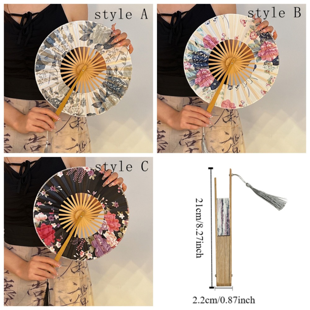 Photography Props Folding Hand Fan Bamboo Handle Elegant Chinese Fans ...