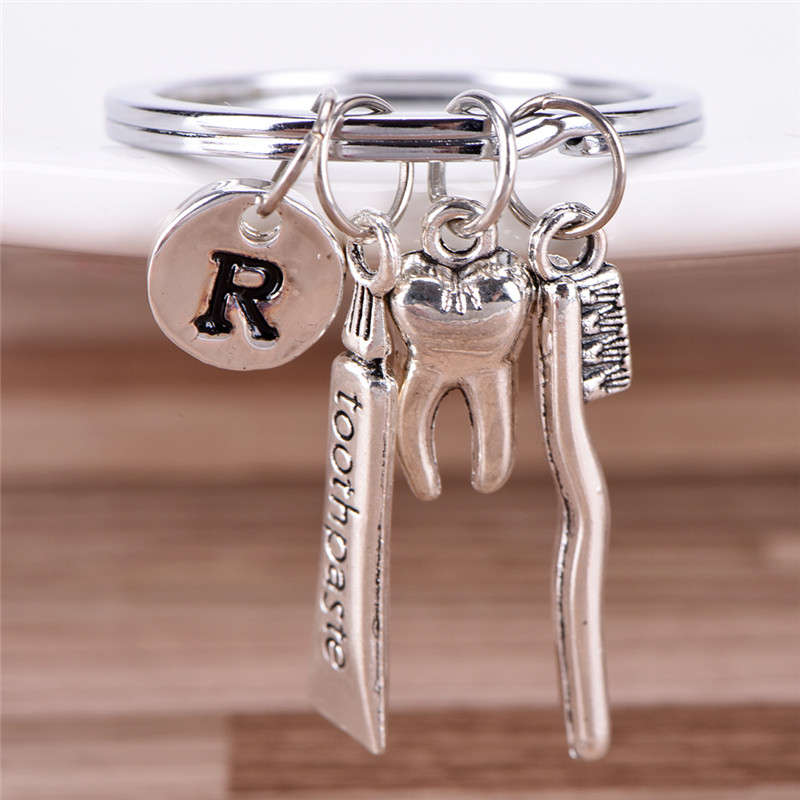 Dentist Key Ring Toothpaste Tooth Toothbrush Dental Hygienist Initial ...