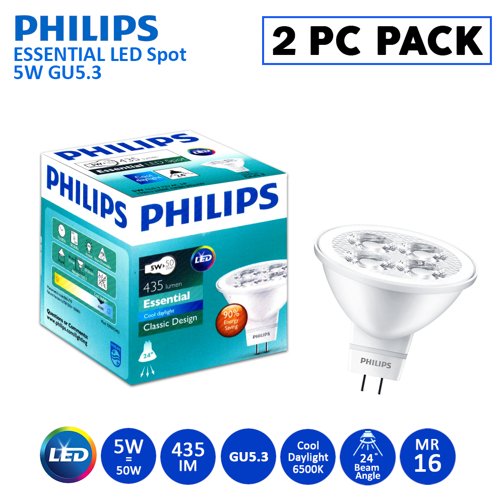 2 PC PACK | Philips Essential LEDspot | 5W-50W | MR16 | GU5.3 | WARM ...