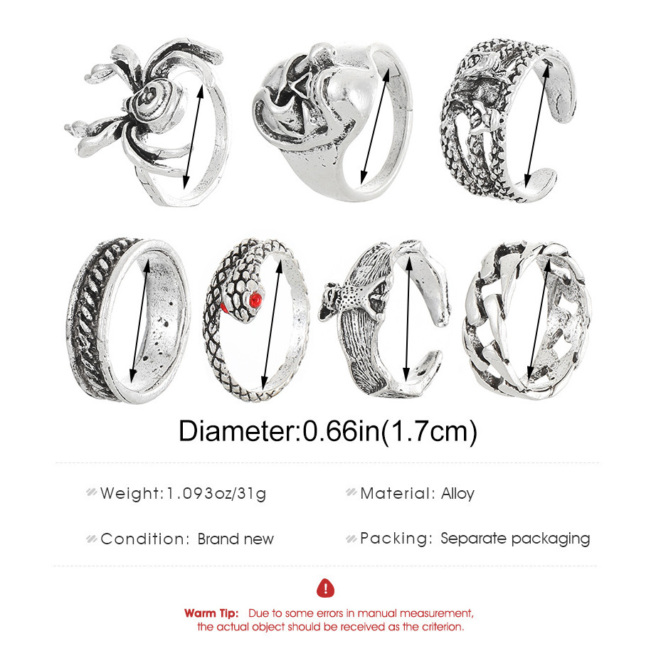 7Pcs/Set Silver Retro Spades Card Spider Ring Set for Women Male ...