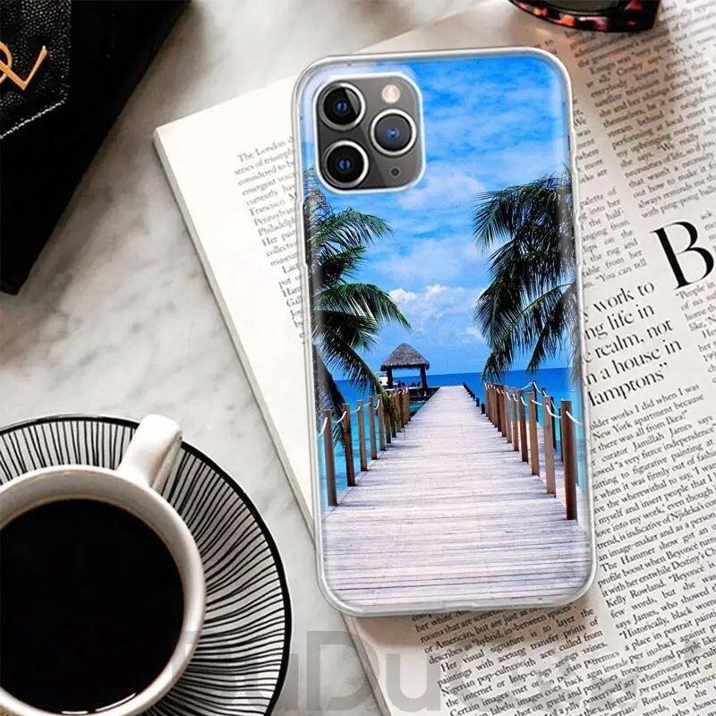 Summer Beach Sunset Sea Palm Tree Cover For iPhone 11 14 13 Pro 15 + 12 ...