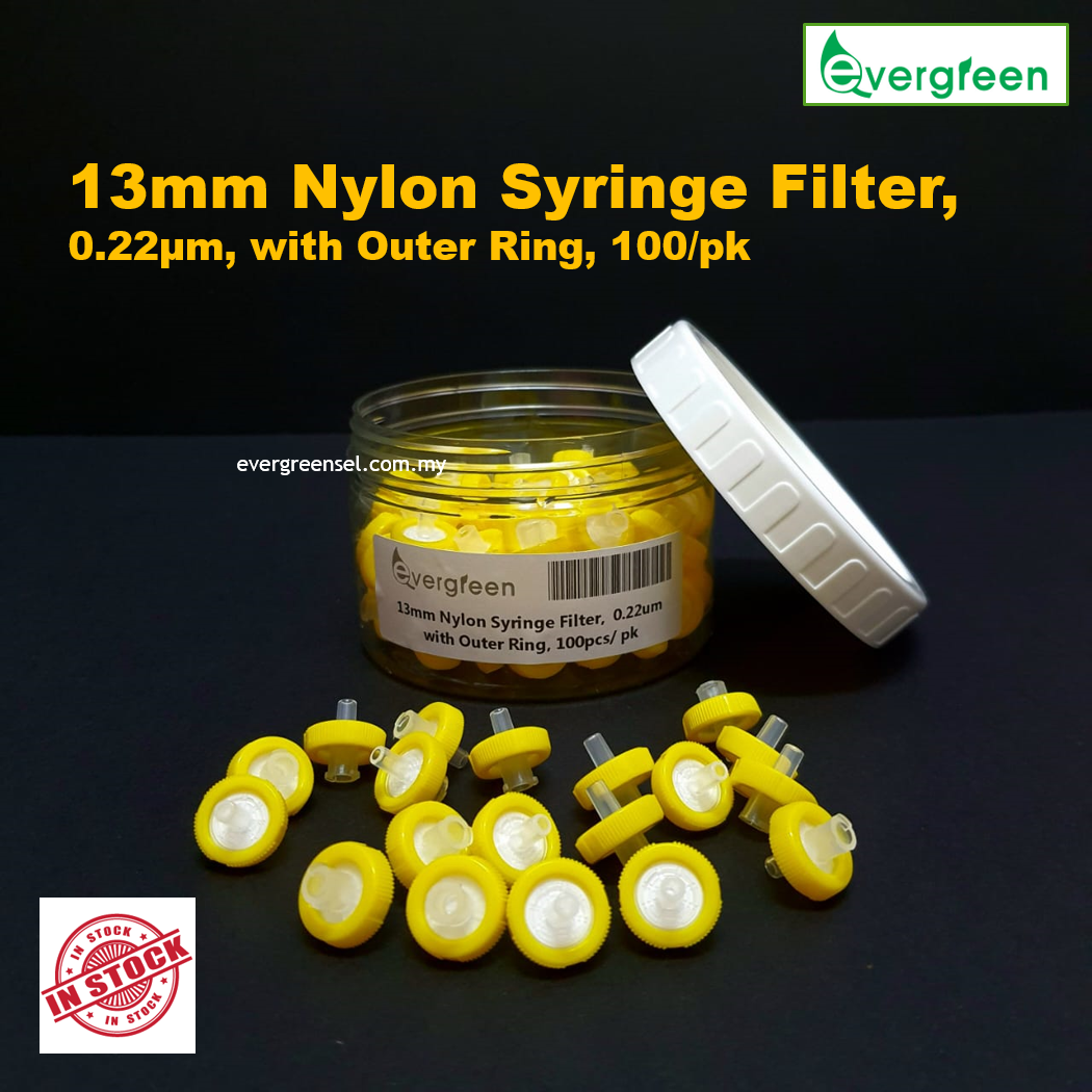 ( PROMO ) 13mm Nylon Syringe Filter 0.22µm with Outer Ring, 100's/pk ...