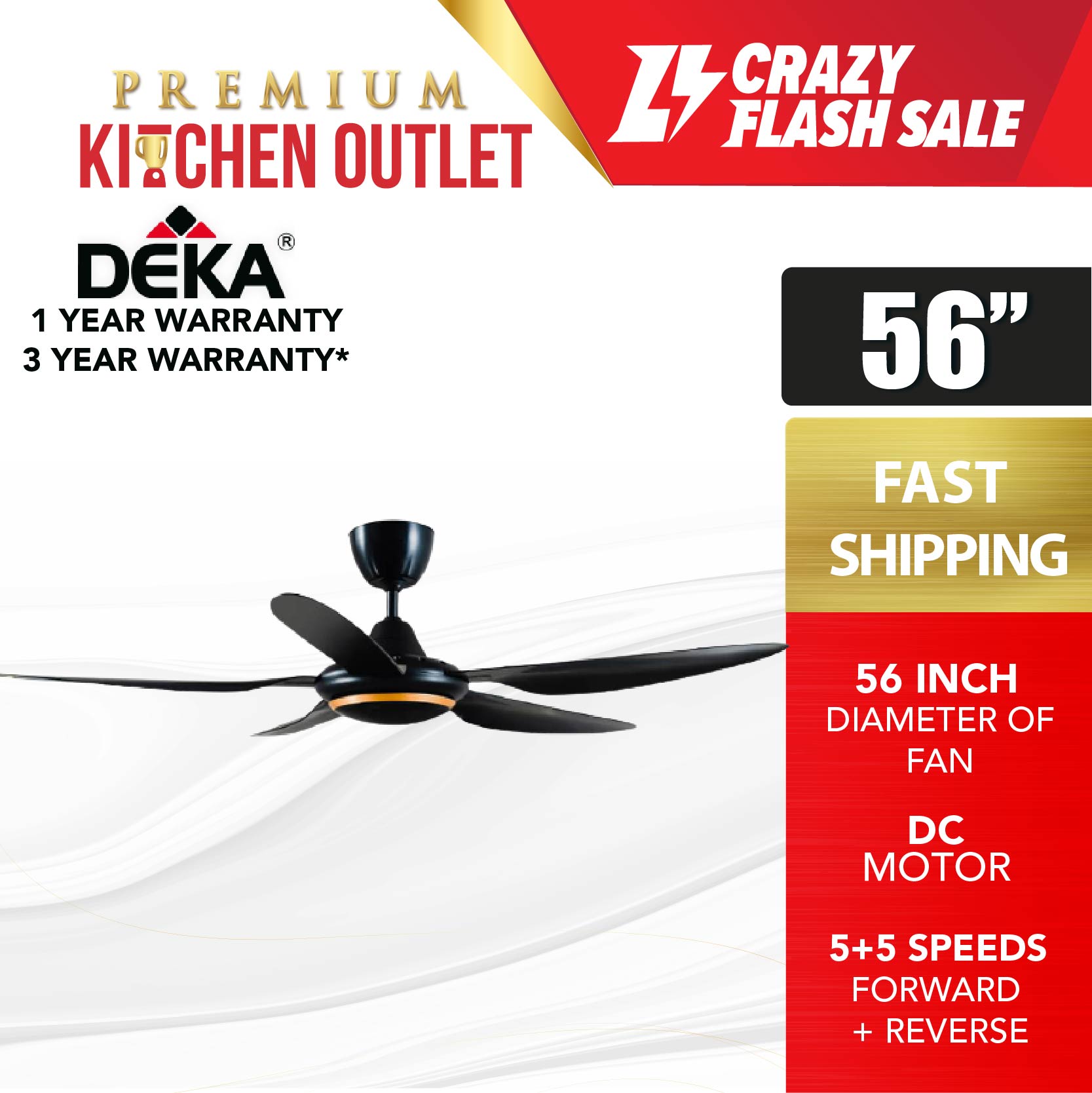 Deka 56" Dc Motor Ceiling Fan DC2 311 | De-Aire 56" Ac Motor Ceiling ...