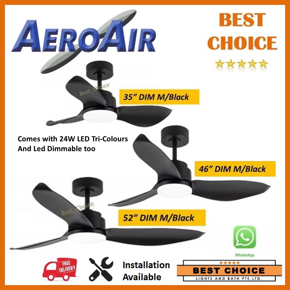 AEROAIR Dimmalble LED Series AA320 BLACK / WHITE 35"/46"/52" DC Motor ...