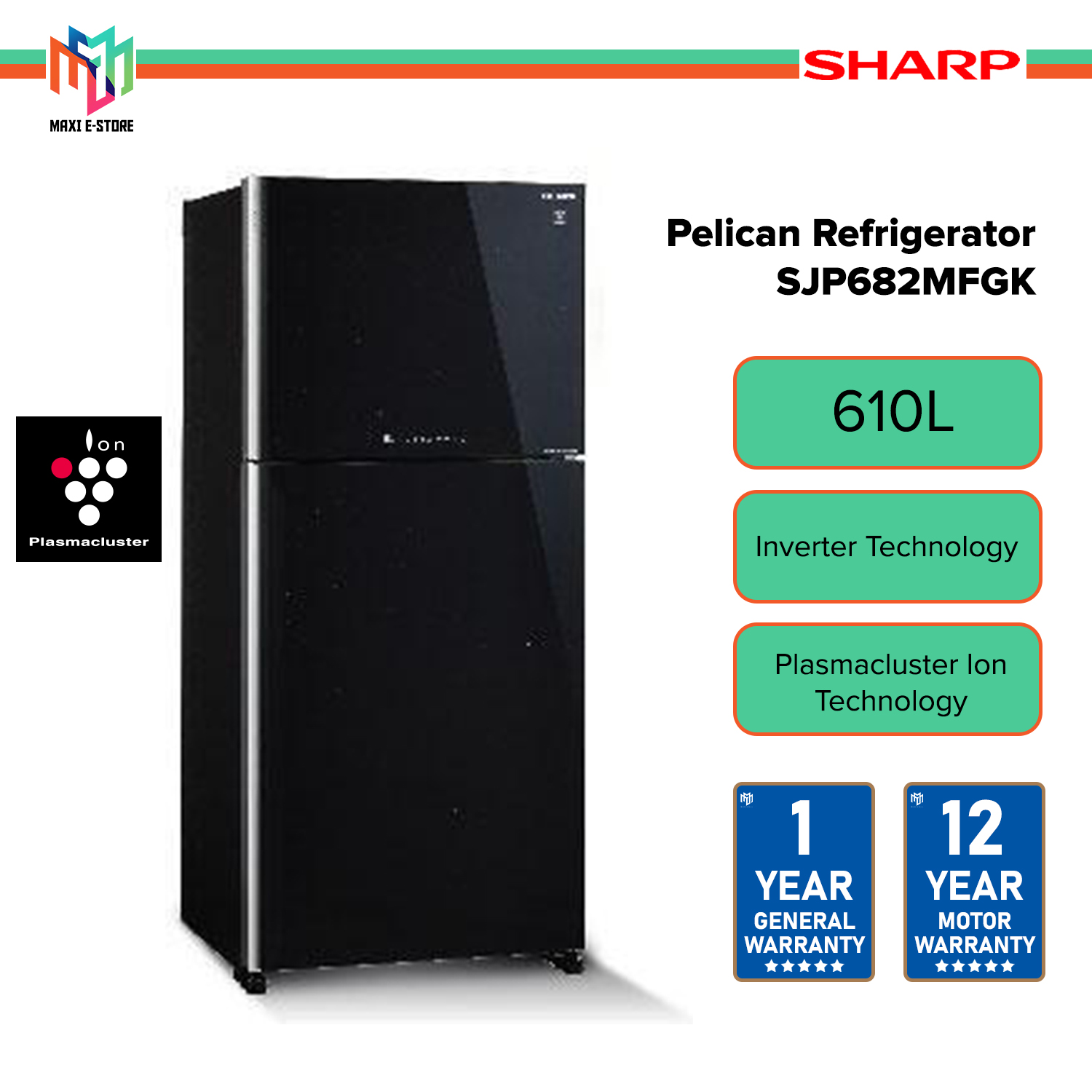 Sharp SJP682MFGK 610L Pelican Refrigerator J-Tech Inverter ...