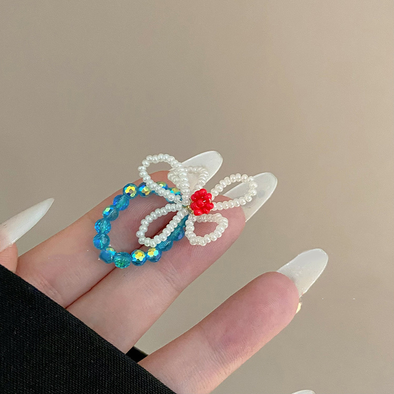 Colorful Beaded Flower Rings For Women Girls Korean Fashion Sweet Large ...