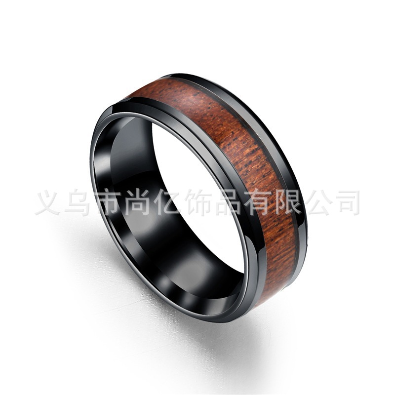 Oil Dropping Wood Grain Stainless Steel Ring Unisex Titanium Steel Ring ...