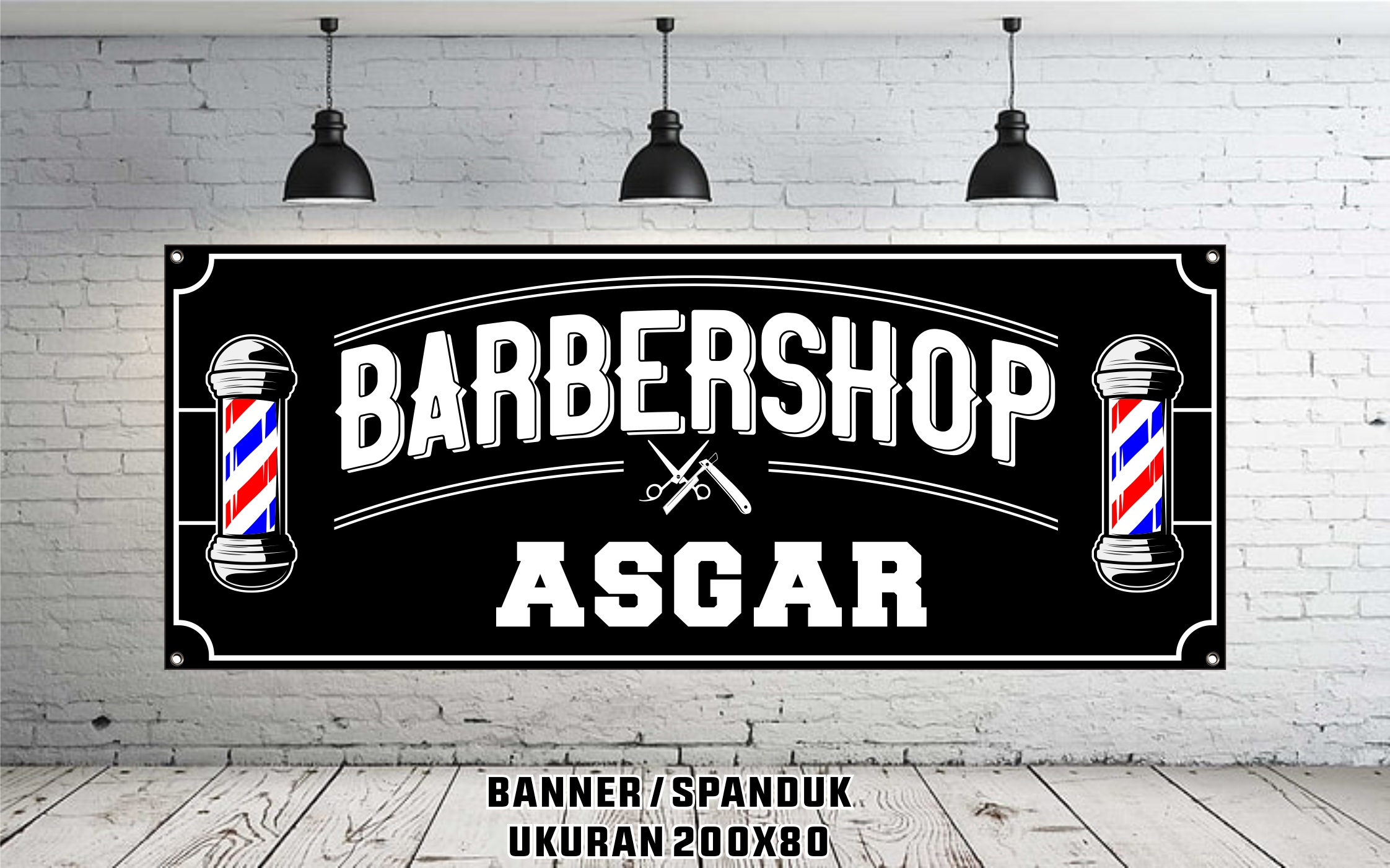 Cetak spanduk, banner, backdrop Barbershop ukuran 120x80 cm, Barbershop ...