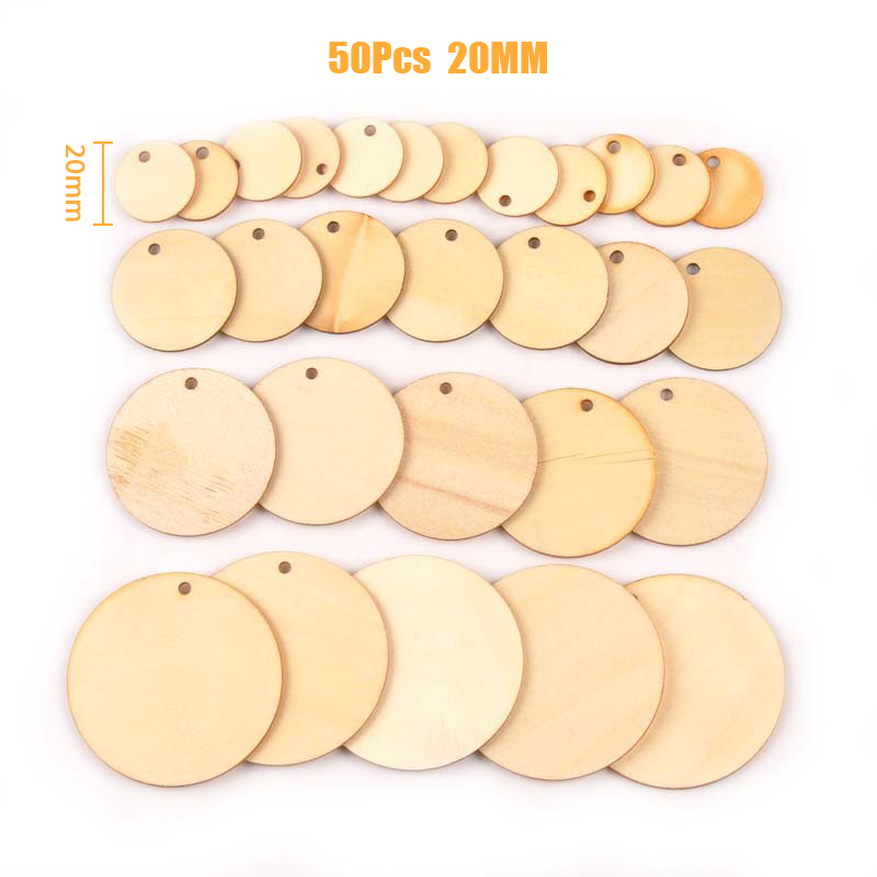 50pcs Round Wooden Circles Natural Discs Blank Signs Crafts Party Hang ...