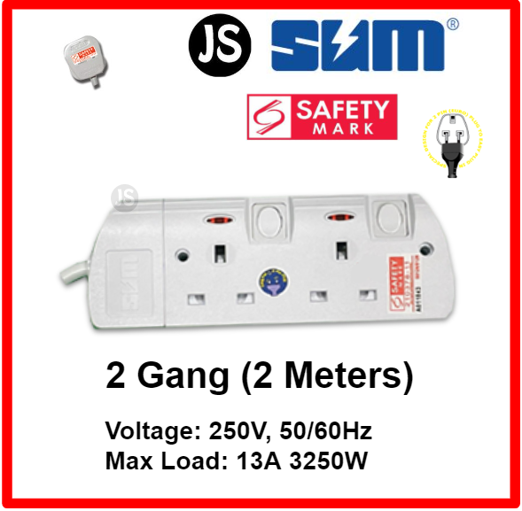 2/3/4/5/6 Gang Extension Socket with Singapore Safety Mark (0.5, 1, 2 ...