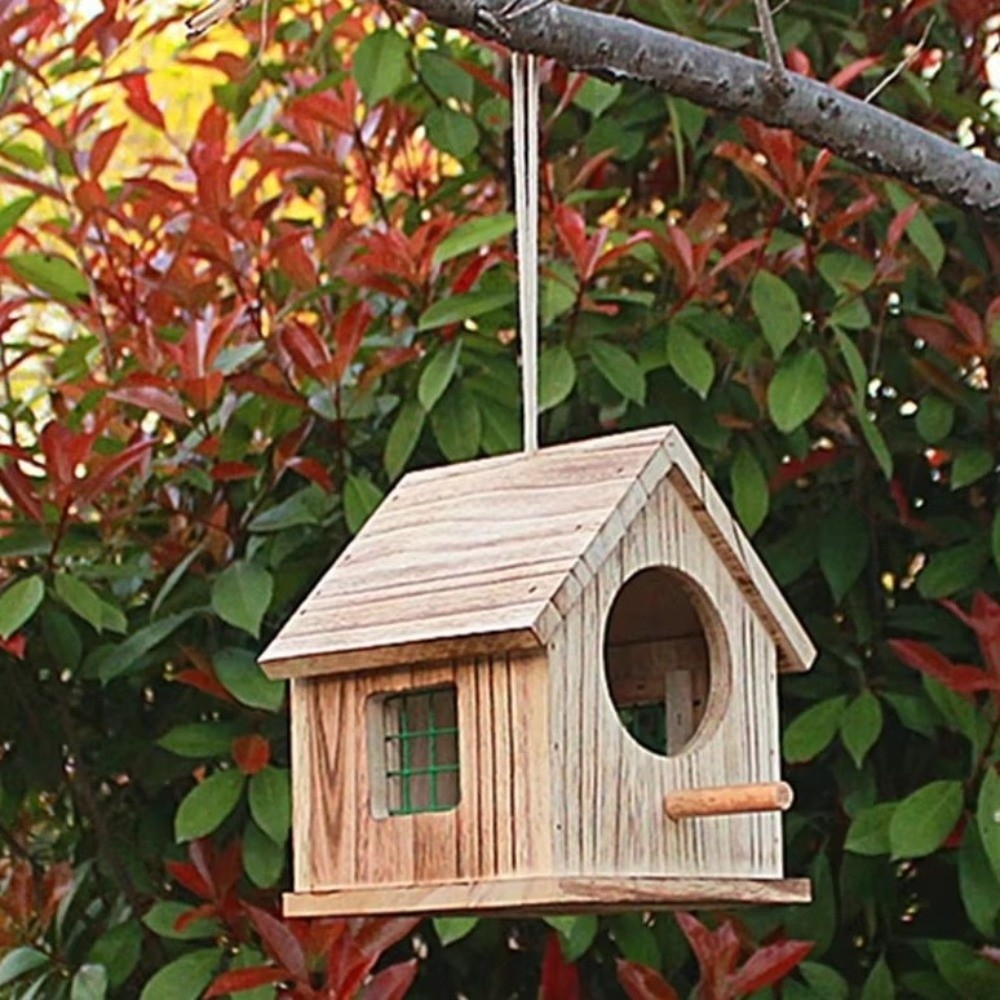 Bird Nesting Box Rainproof Wooden Bird House Handmade Ventilation ...