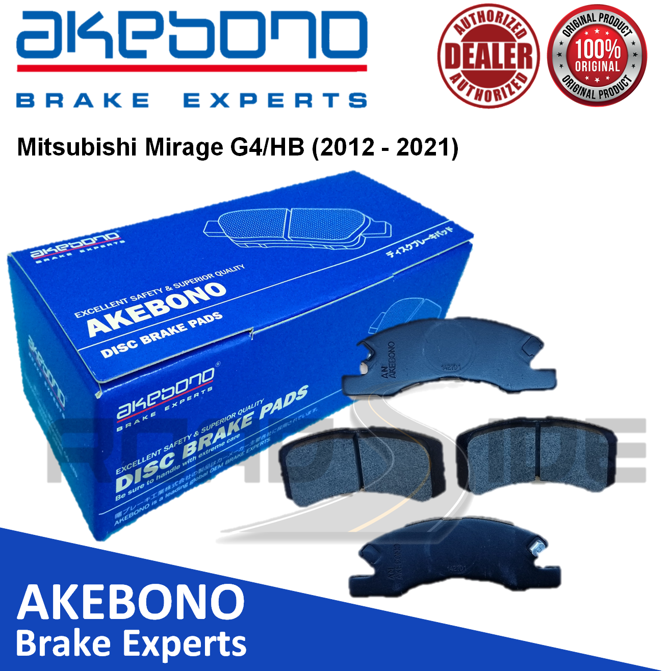 Akebono Front Brake Pads for Mitsubishi Mirage G4/HB (2012 - 2021 ...