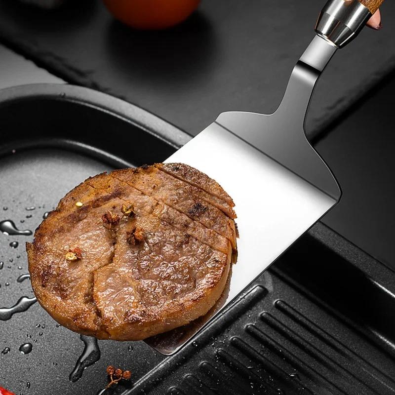 Stainless Steel Wooden Handle Barbecue Cooking Spatula Roast Steak ...