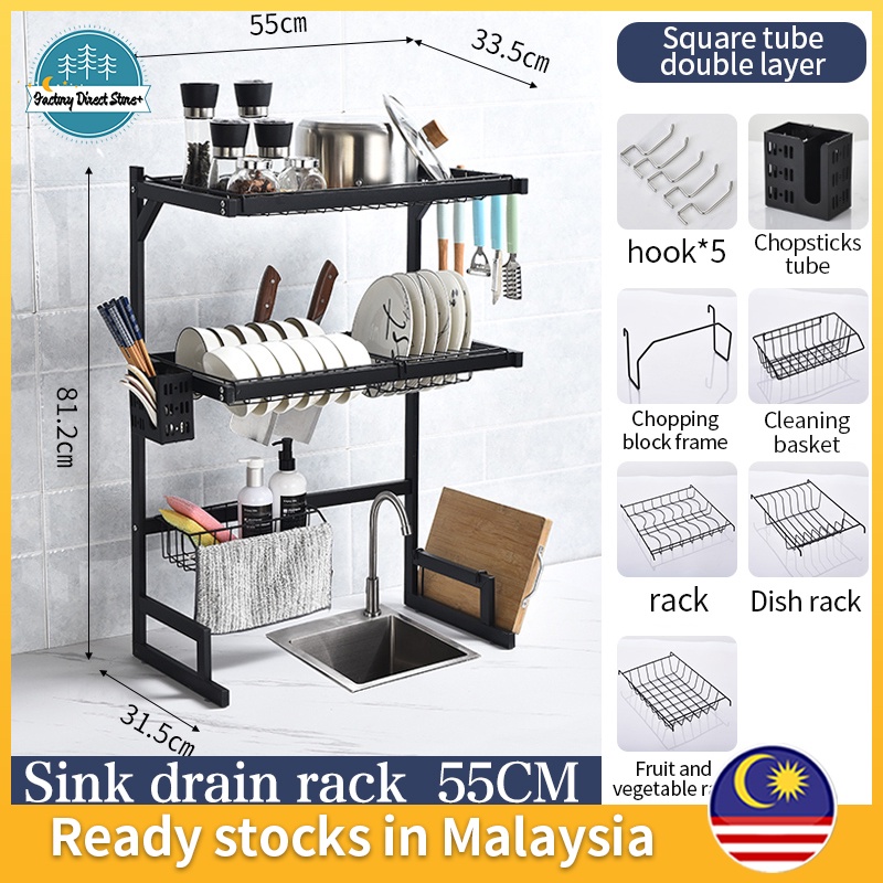 Dish Rack Stainless Steel Kitchen Double-Deck Rak Pinggan Rak Dapur ...