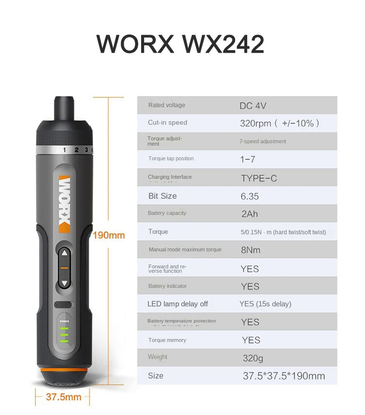Worx 4V Mini tuốc nơ vít điện đặt wx242 wx241 wx240 thông minh không dây điện tua vít USB sạc ...