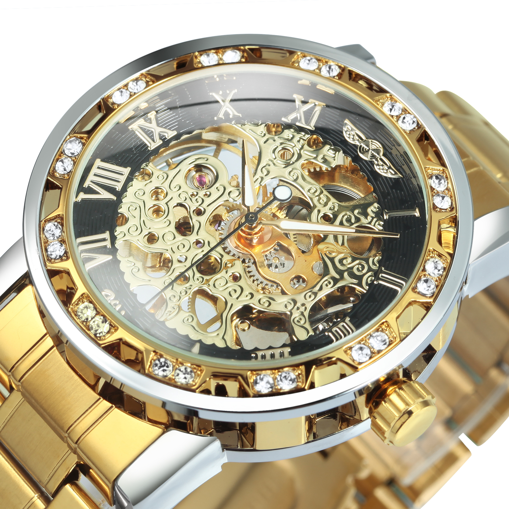 WINNER Transparent Skeleton Mechanical Watch for Men Fashion Diamond ...