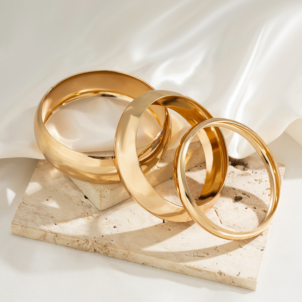 Enacolor 3Pcs/Set Retro Gold Silver Metal Smooth Surface Bangles Set ...
