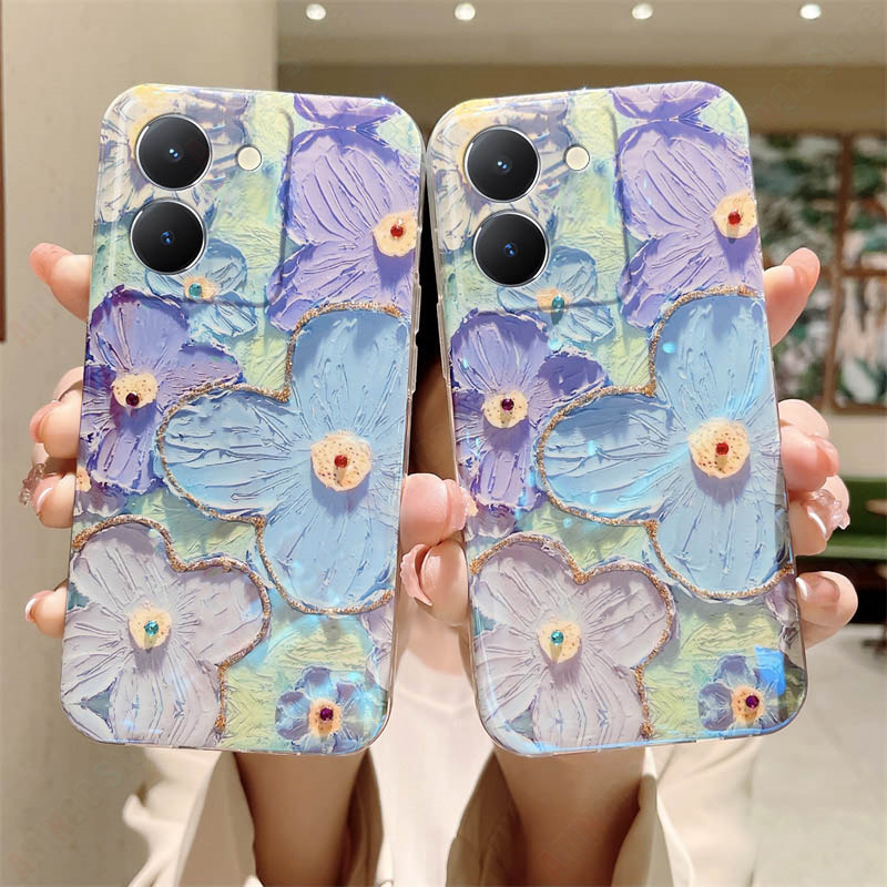 เคสซิลิโคนนิ่มพิมพ์ลายดอกไม้สำหรับ VIVO Y36เคสโทรศัพท์สีน้ำเงิน-Ray ...