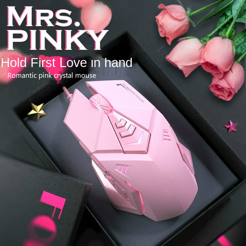 【High-quality】2400DPI pink real mechanical keyboard and mouse set cute ...