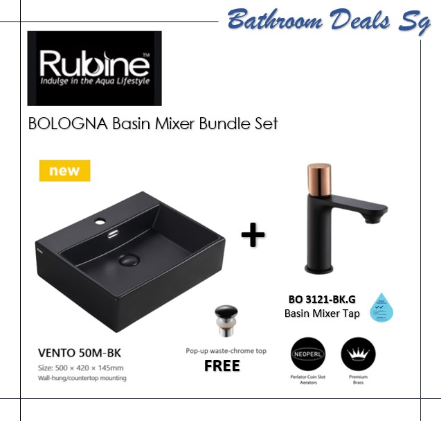 RUBINE BLACK Wall Hung/Counter Top Basin BUNDLE OFFER (Basin+Short ...